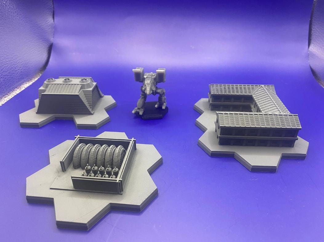 Barracks, Garage, Power Station W/ Hex Base, Tabletop War Game Terrain ...