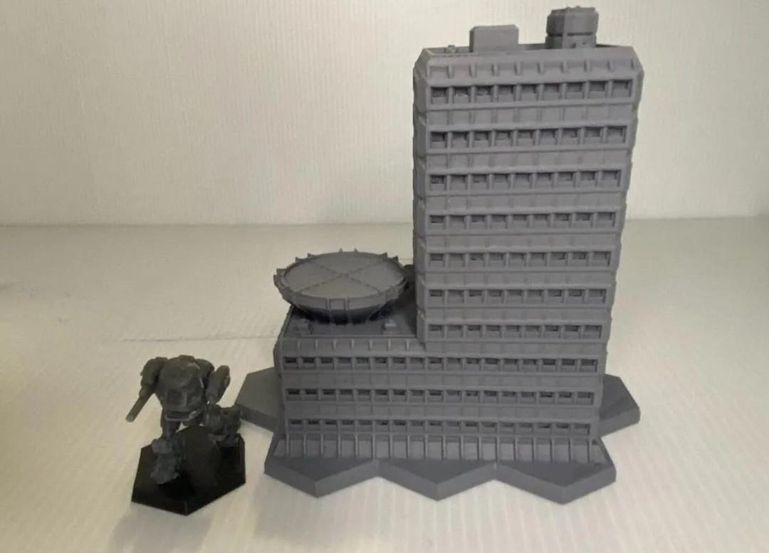 Corporate Tower W/ VTOL Pad W/ Hex Base, Tabletop War Game Terrain (6mm ...