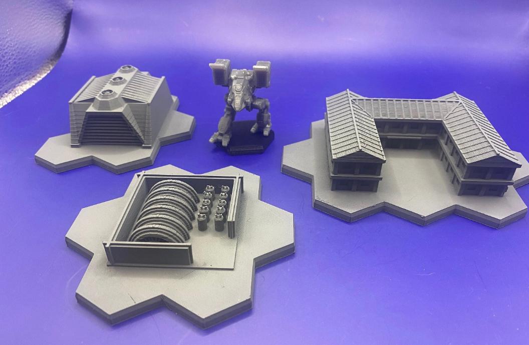 Barracks, Garage, Power Station W/ Hex Base, Tabletop War Game Terrain ...