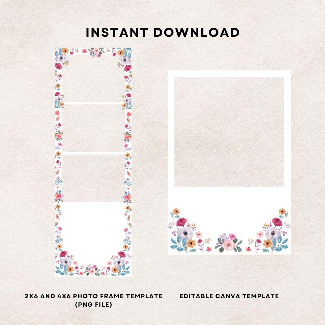 Minimalist Floral Wedding Photo Booth Strip Template, Spring Flowers ...