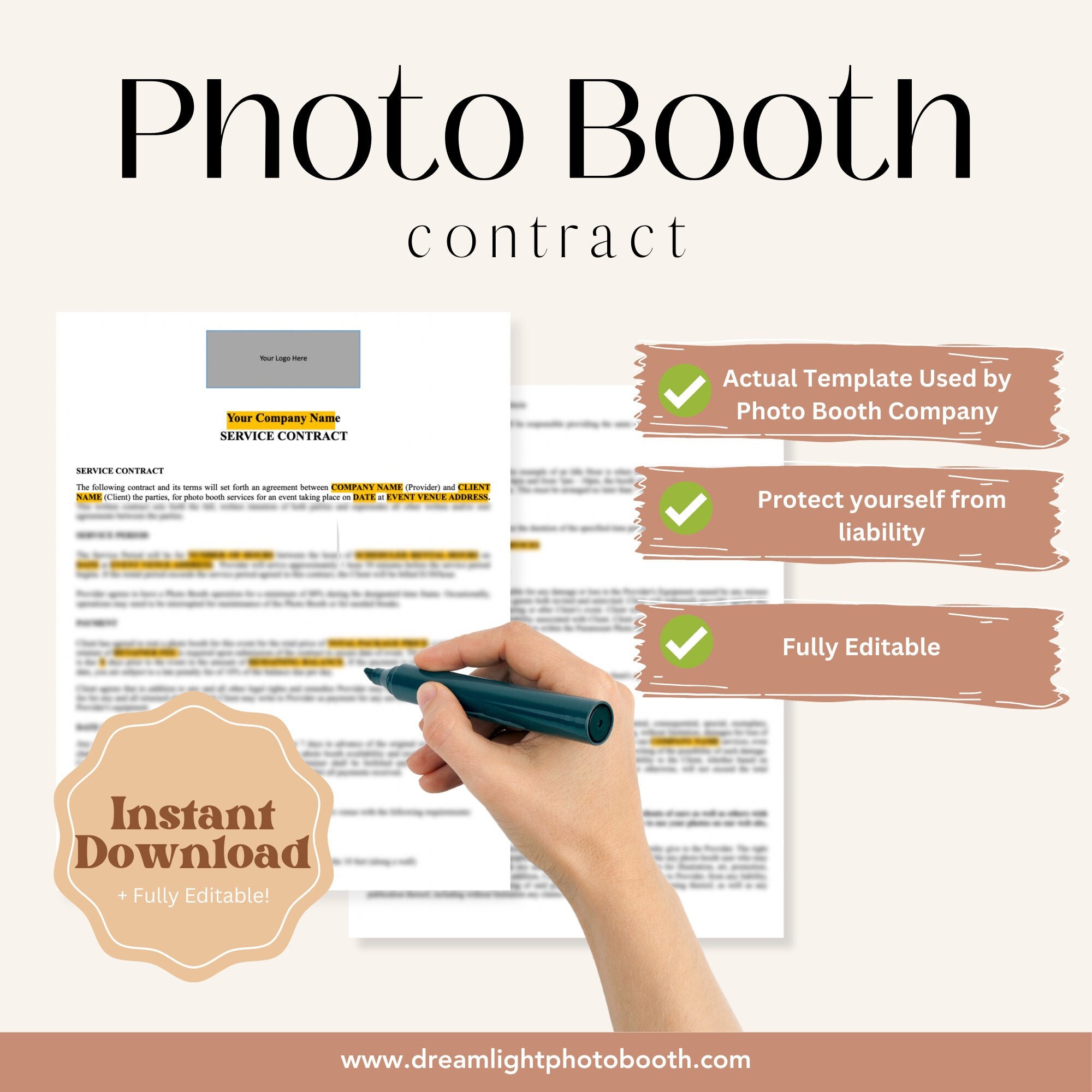 Instant Photo Booth Contract Template,printable for Weddings & Events ...