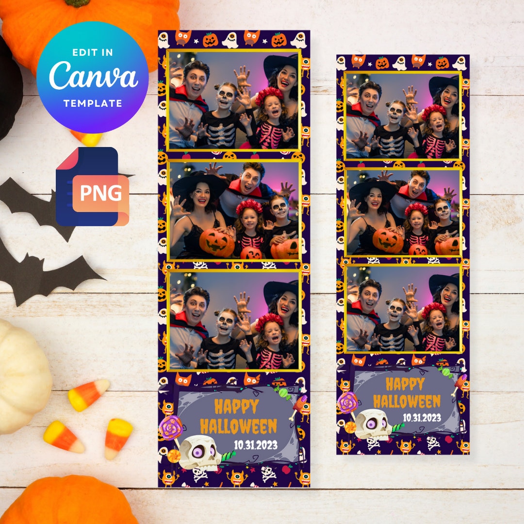 Halloween Photo Booth Strip Template: Spooky Party, 2x6 (canva, PNG ...
