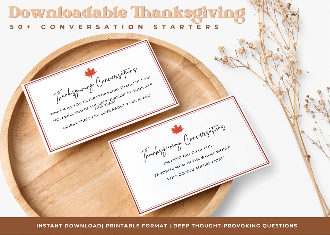 Thanksgiving Conversation Starter Cards: 50+ Questions (digital ...