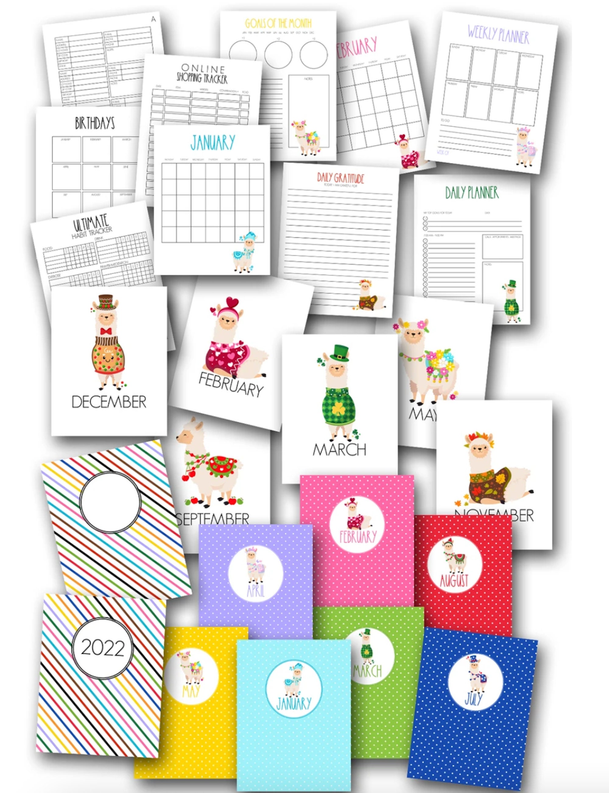 2022 Printable Calendar Llama Illustration Monthly Planner - Etsy