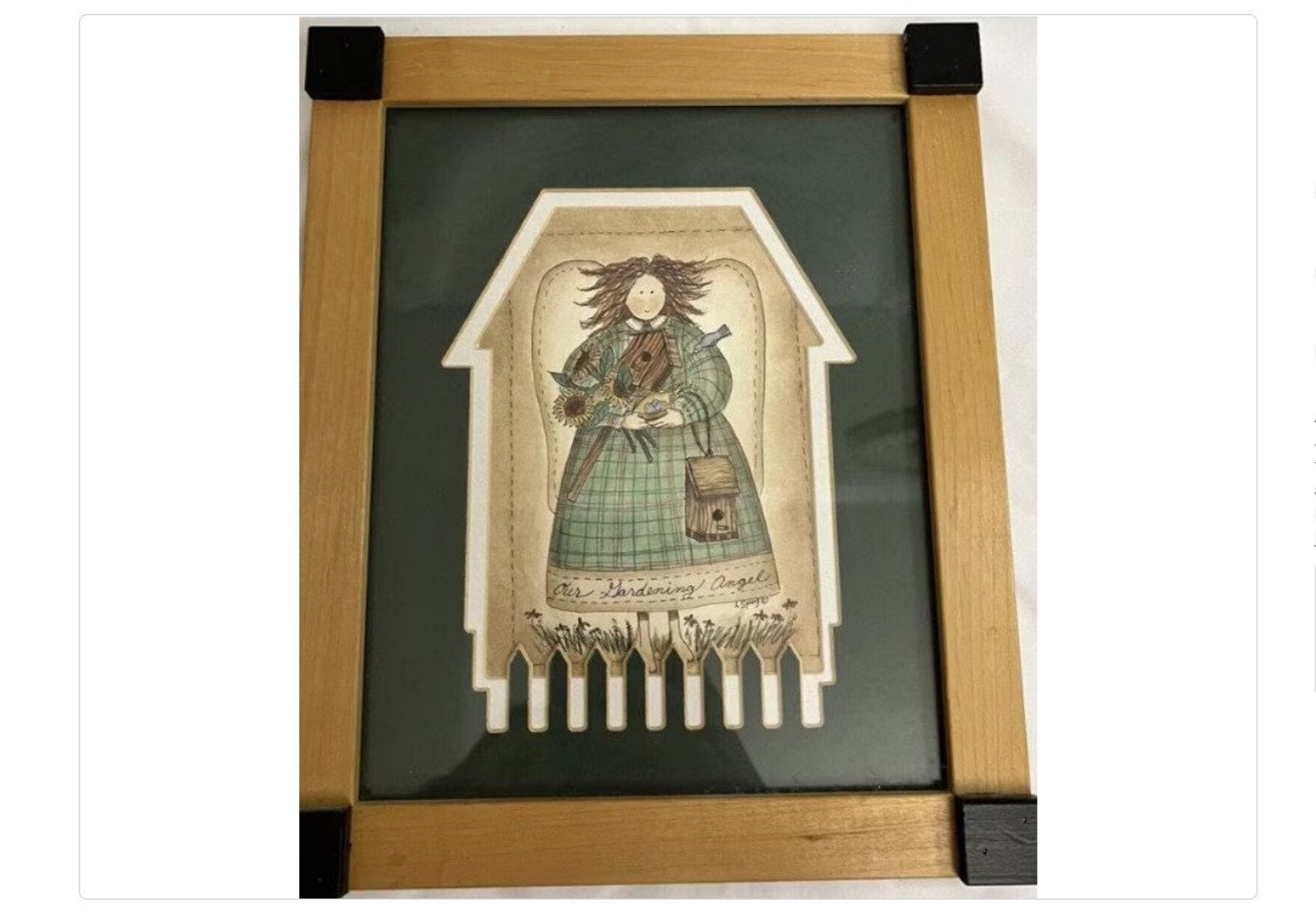 Framed Folk Art Vintage Print “our Gardening Angel” by Linda Spivey ...