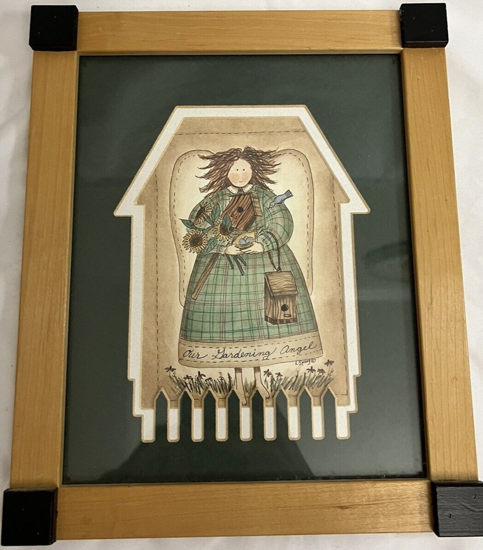 Framed Folk Art Vintage Print “our Gardening Angel” by Linda Spivey ...
