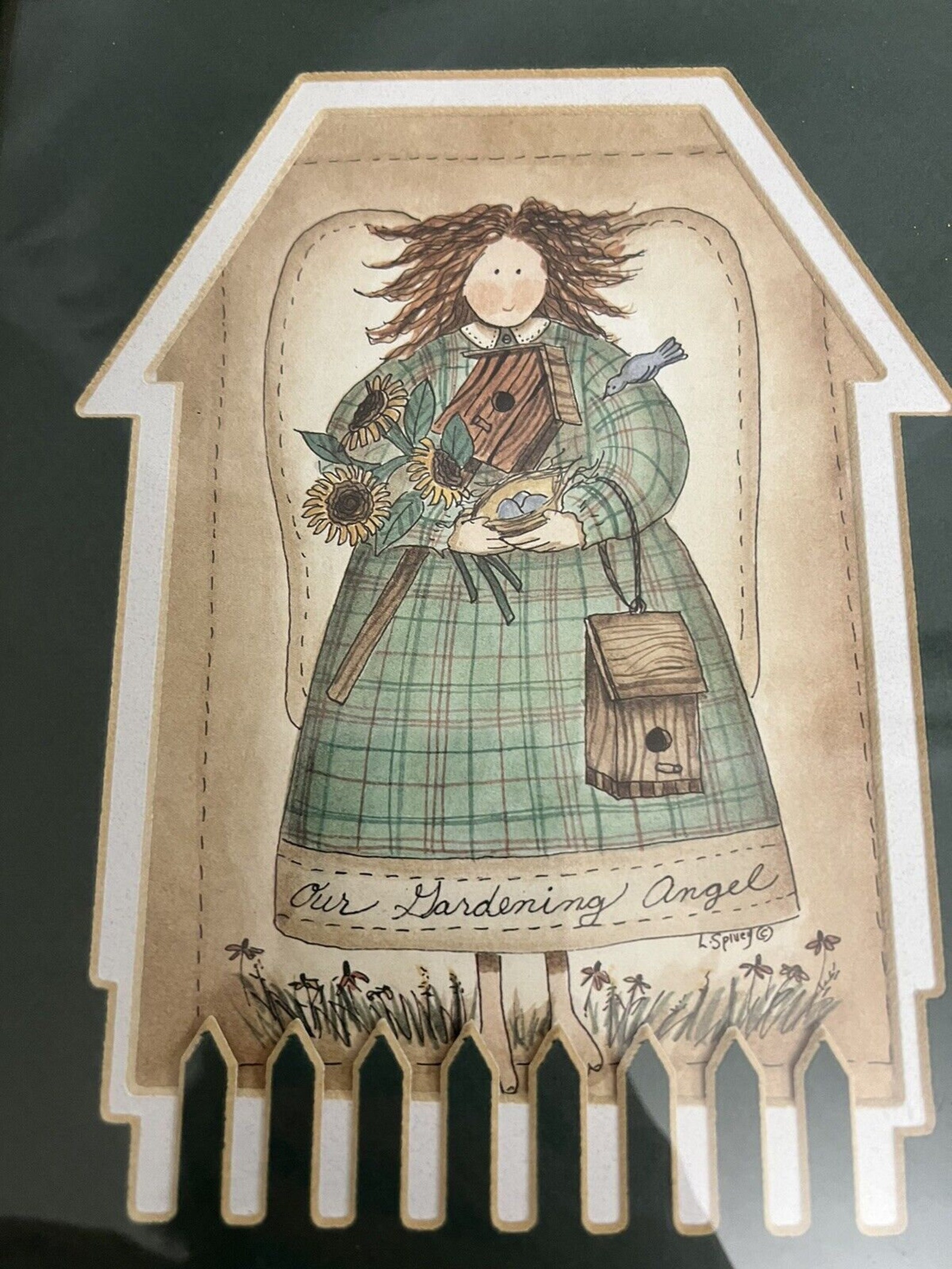 Framed Folk Art Vintage Print “our Gardening Angel” by Linda Spivey ...