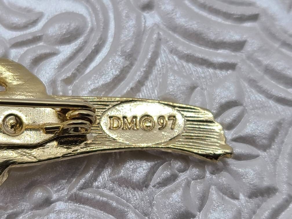 Vintage RED Rose Long Stem Enamel Bouquet Brooch Pin Gold-tone Signed ...