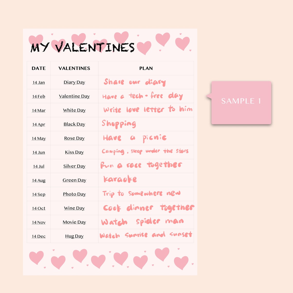 Valentine Printable Checklist Printable Pdf Template | Etsy