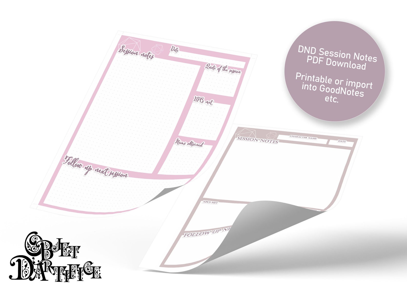 DND Session Notes - PDF Digital Download - Etsy