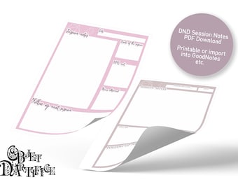 Printable RPG Session Notes Dnd 5e D&D Pathfinder RPG PDF Fillable ...
