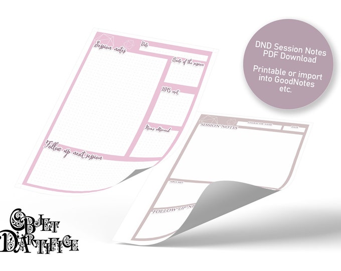 DND Session Notes - PDF Digital Download - Etsy
