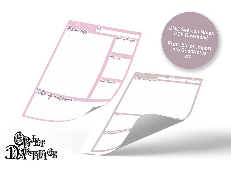 DND Session Notes - PDF Digital Download - Etsy