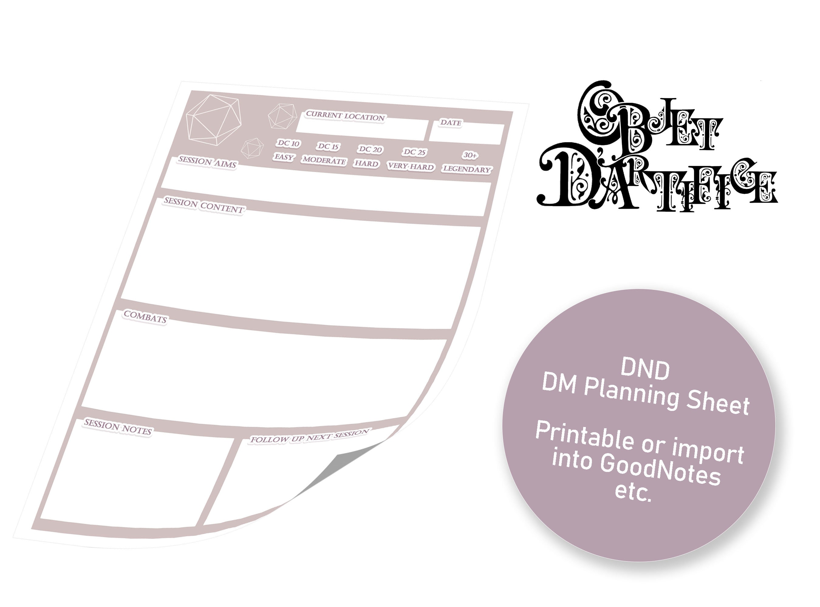 Dungeon Master DM Session Planning Pad PDF Digital Download - Etsy