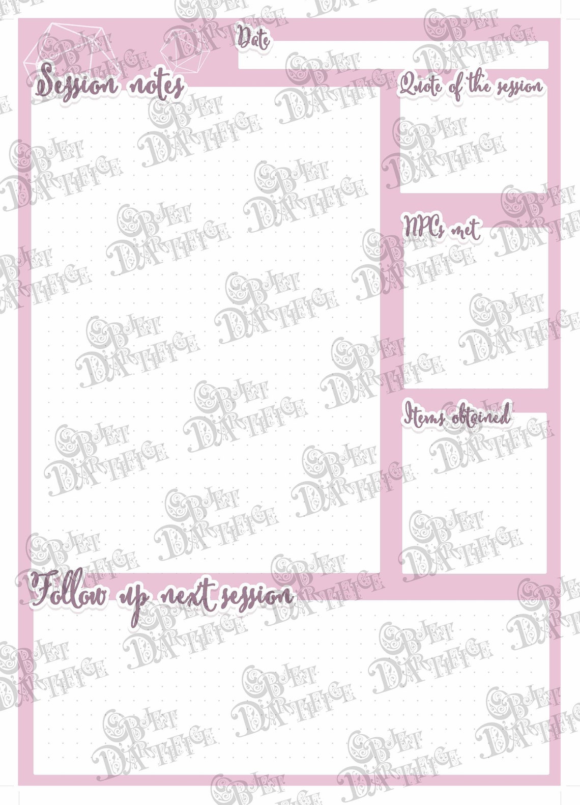 DND Session Notes - PDF Digital Download - Etsy