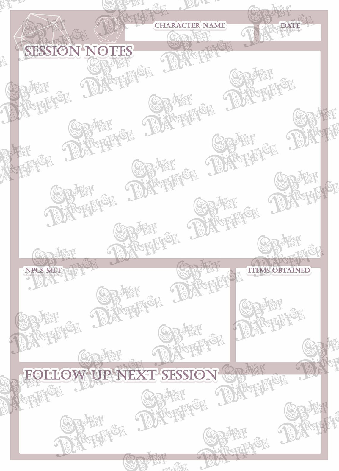 DND Session Notes - PDF Digital Download - Etsy