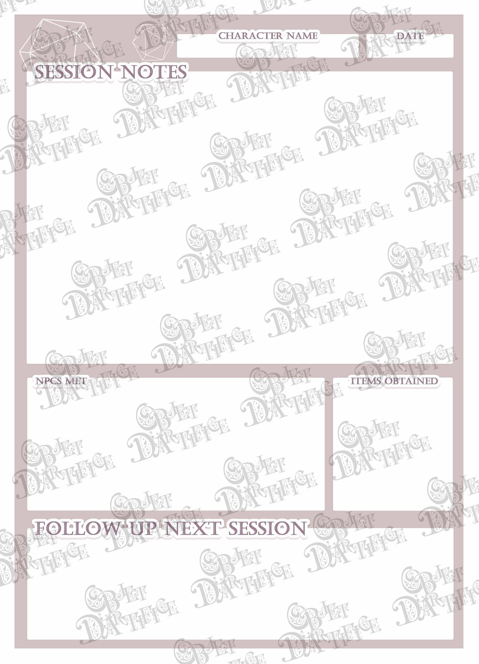 DND Session Notes - PDF Digital Download - Etsy