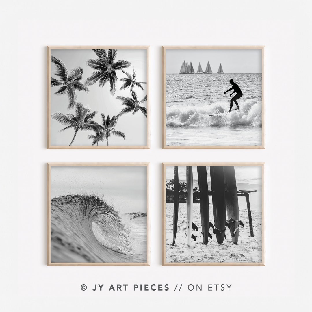 Black White Beach Prints, Waves Prints, Black White Coastal Prints ...