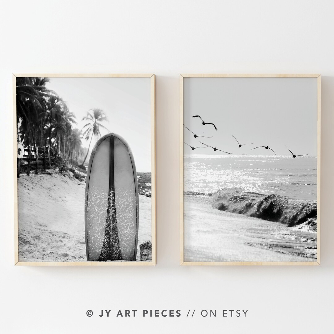 Set of 2, Black and White Beach Prints, Black White Surf Prints ...