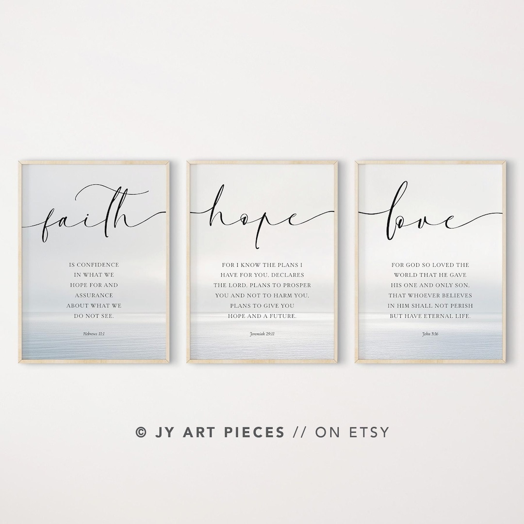 Faith Hope Love Bible Verse Prints, Bible Verse Wall Art, Scripture Art ...