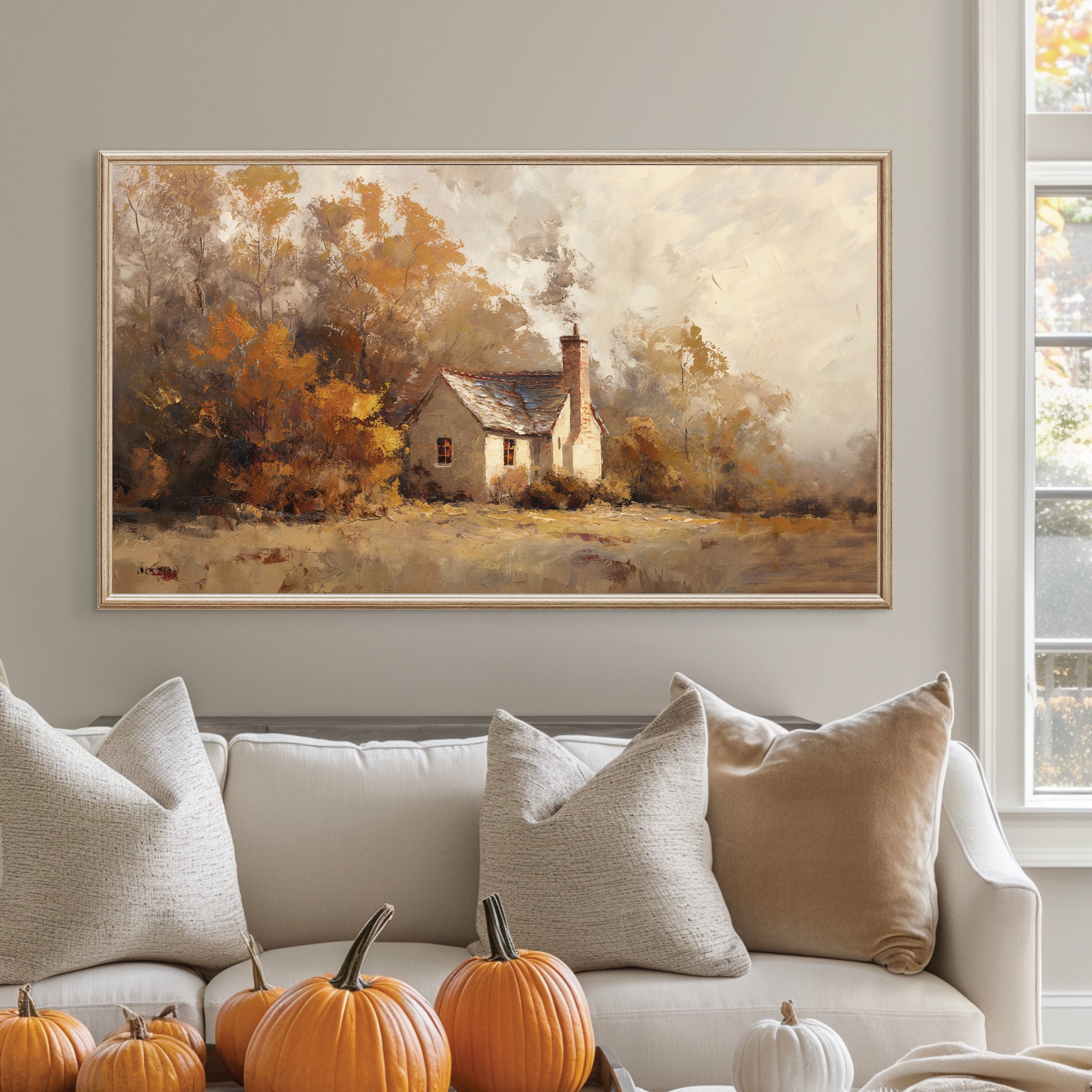 Autumn Farmhouse TV Art: Fall Landscape Oil Painting (digital Download ...