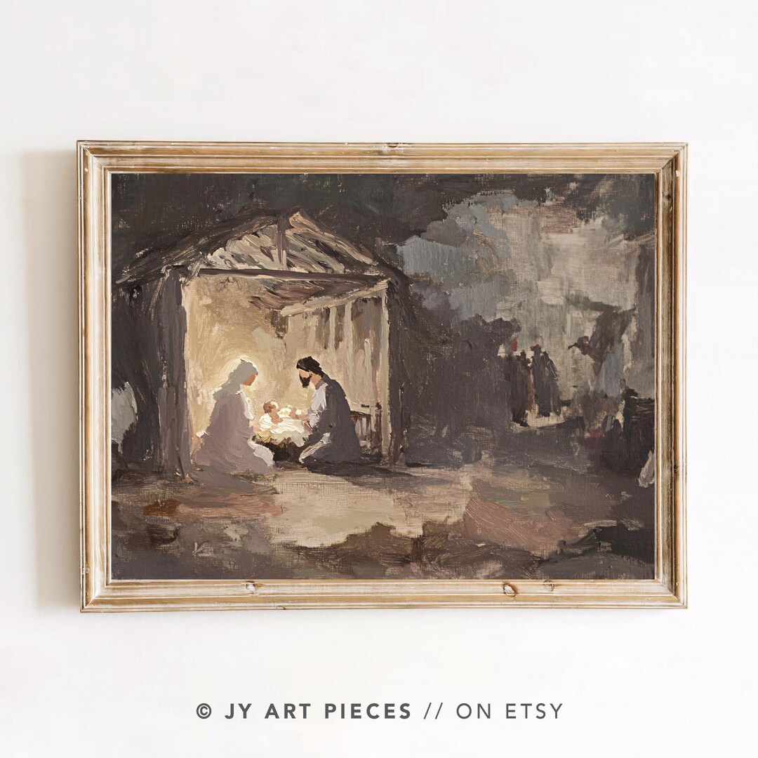 Christmas Prints, Christmas Wall Art, Nativity Scene Art, Christmas Oil ...
