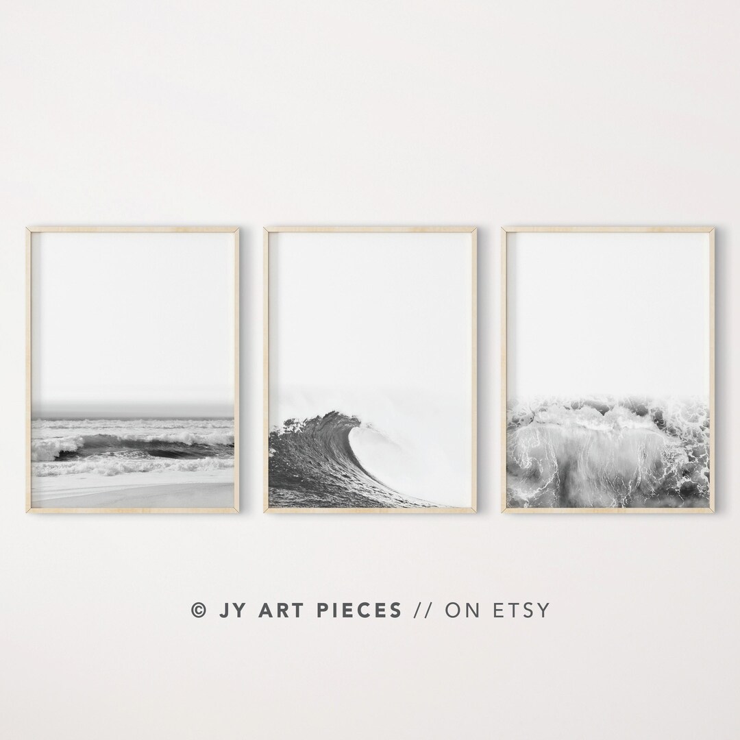 Black and White Waves Prints, Ocean Prints, Waves Wall Art, Coastal ...