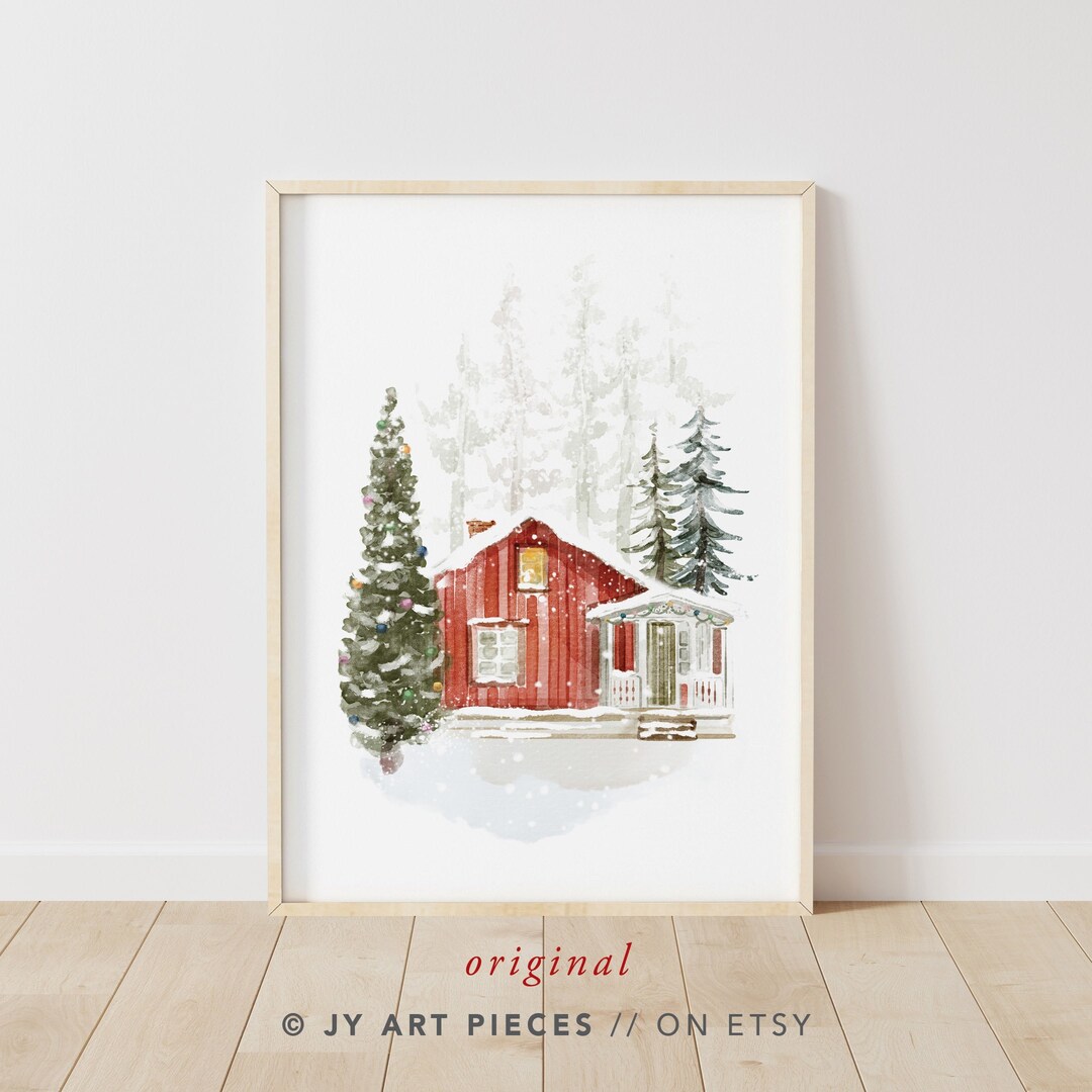 Christmas Watercolor Print, Hand Painted Winter Scene, Holiday Decor ...