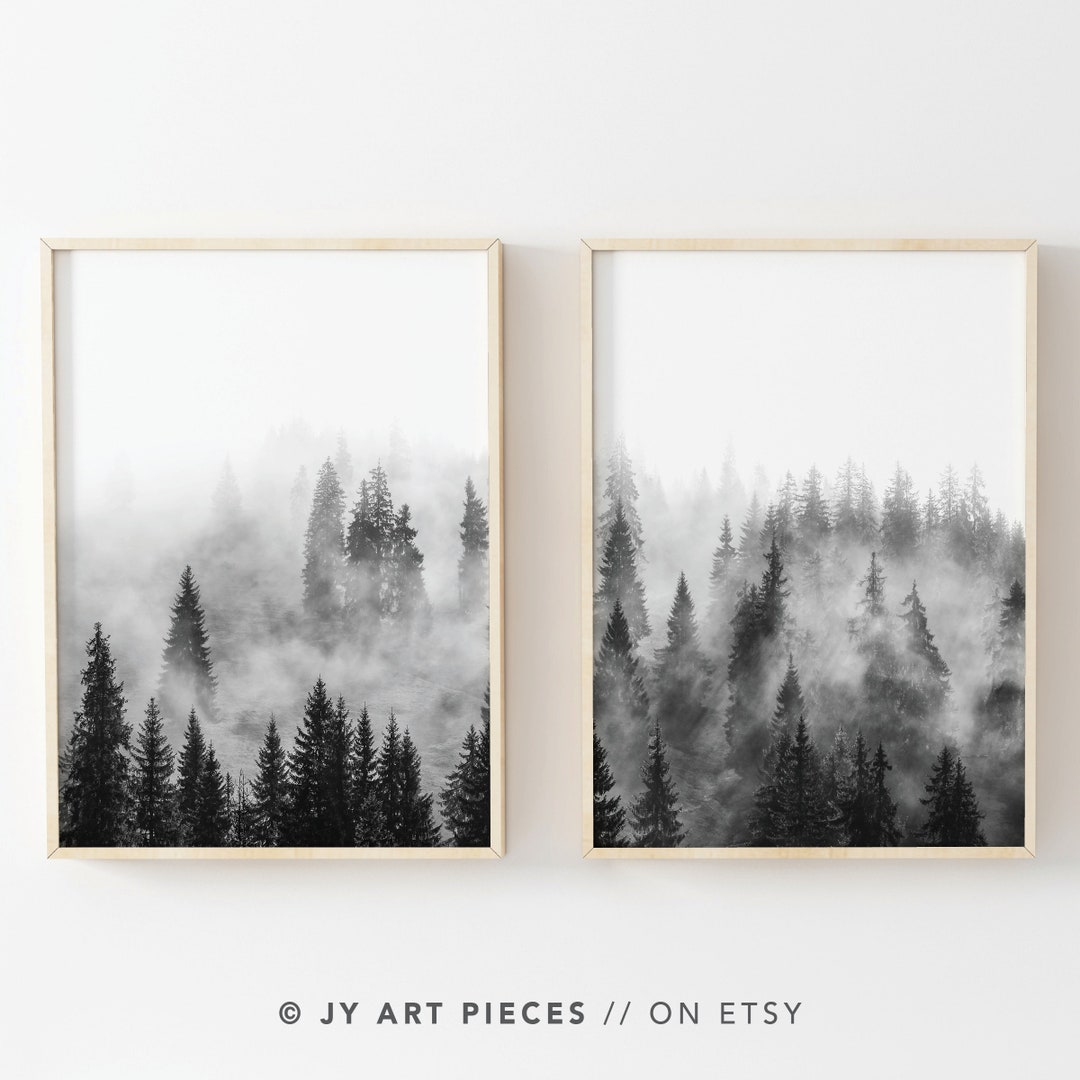 Black White Forest Prints, Foggy Forest Prints, Forest Wall Art, Nature ...