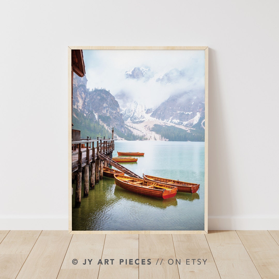 Lake Prints, Lake Wall Art, Boat Print, Boat Wall Art, Moutain Lake ...