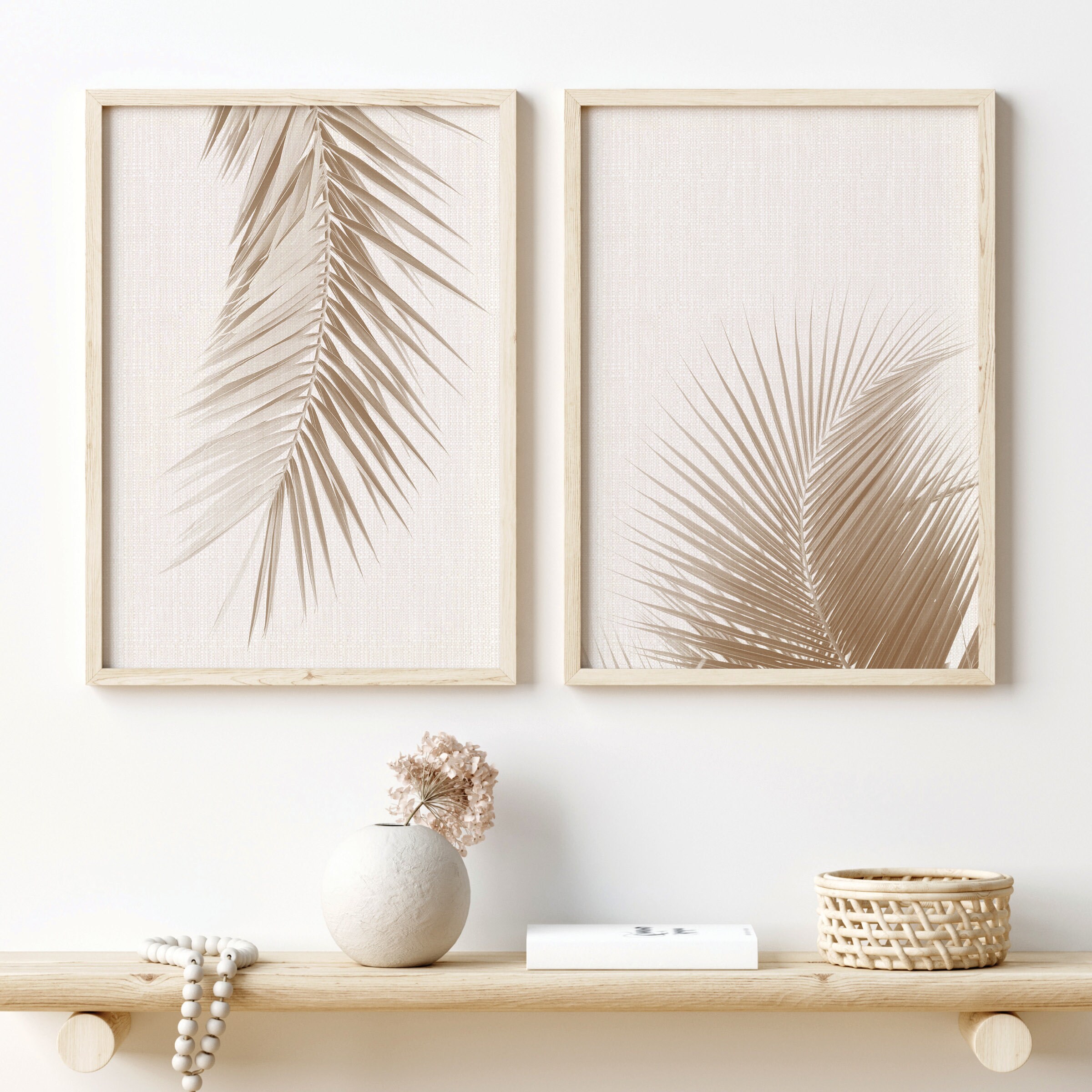 Neutral Palm Leaf Wall Art | Minimalist Boho Botanical Prints | Beige ...