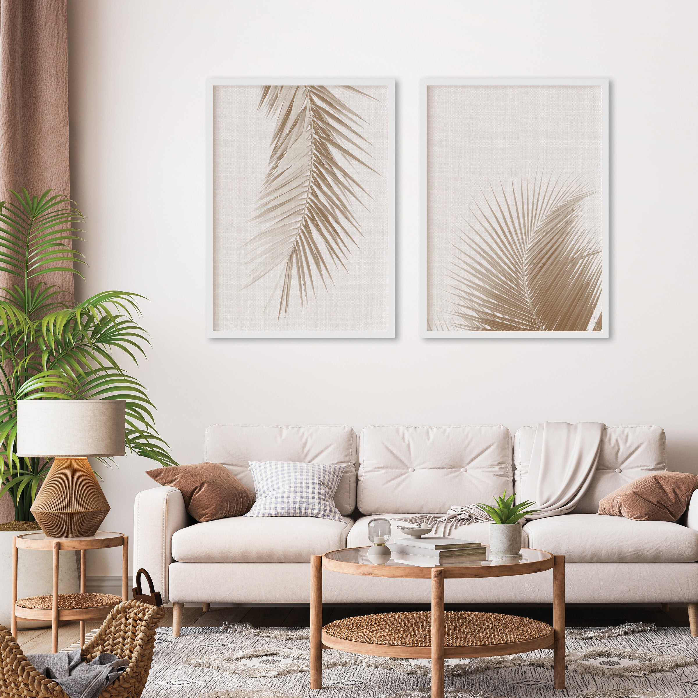 Neutral Palm Leaf Wall Art | Minimalist Boho Botanical Prints | Beige ...