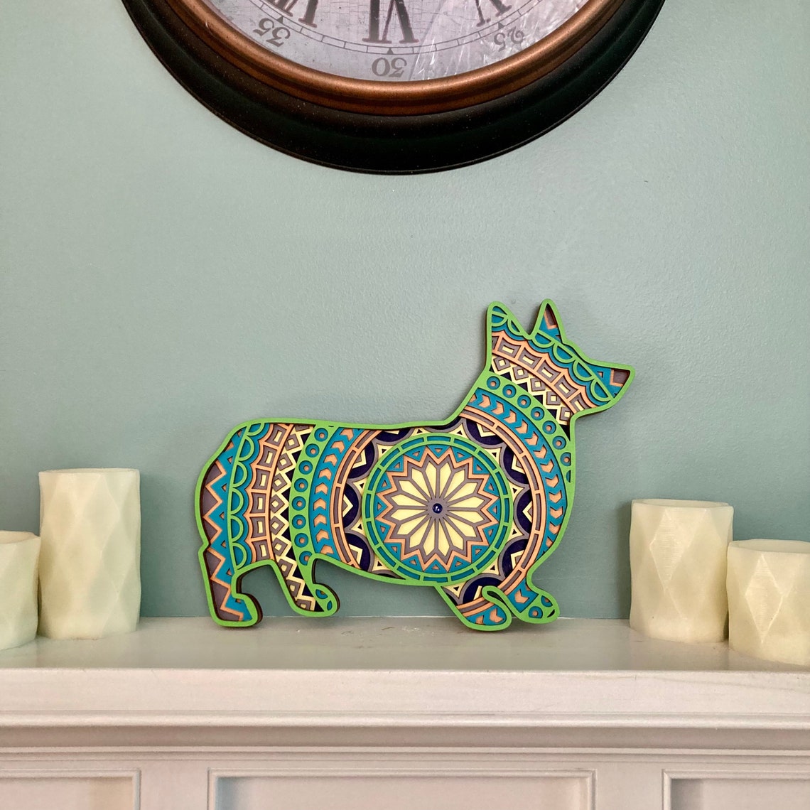 Multilayer Wooden Corgi, Colorful Mandala Wall Art - Etsy
