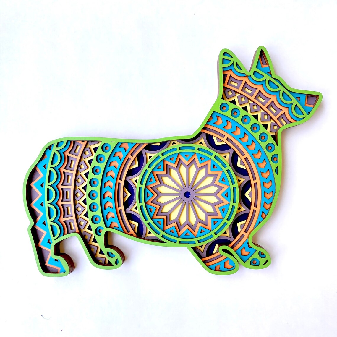 Multilayer Wooden Corgi, Colorful Mandala Wall Art - Etsy