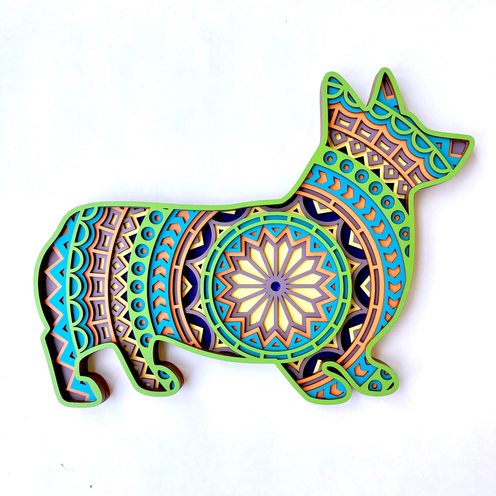 Multilayer Wooden Corgi, Colorful Mandala Wall Art - Etsy