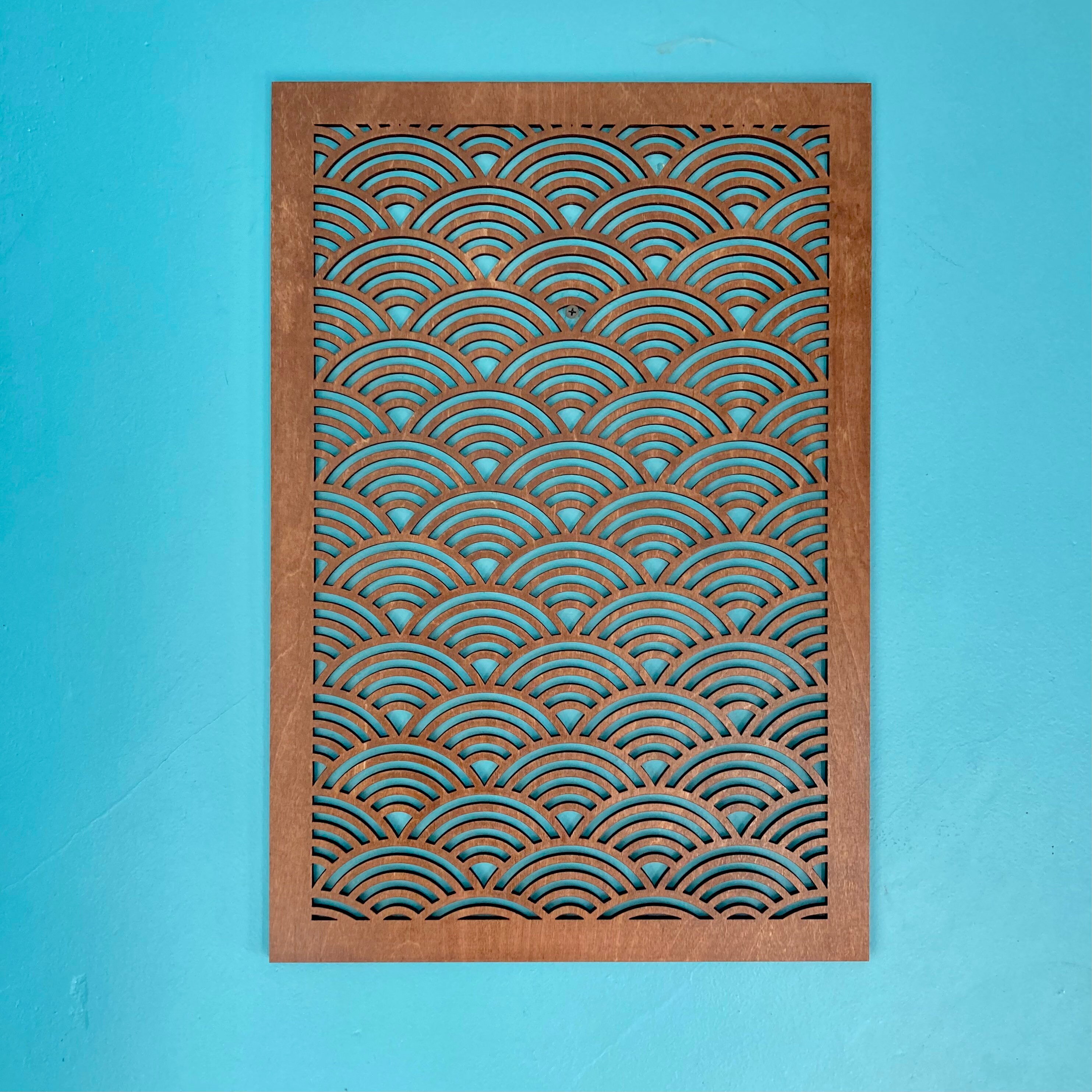 Seigaiha Wooden Wall Panel, Japanese Wave Pattern, Laser Cut Wall Decor ...