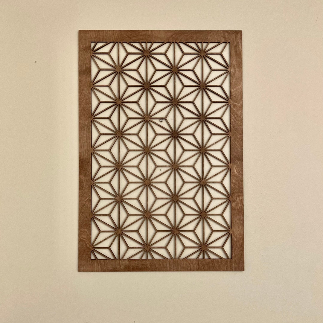 Geometric Wooden Wall Panel, Asanoha, Japanese Star Pattern, Laser Cut ...