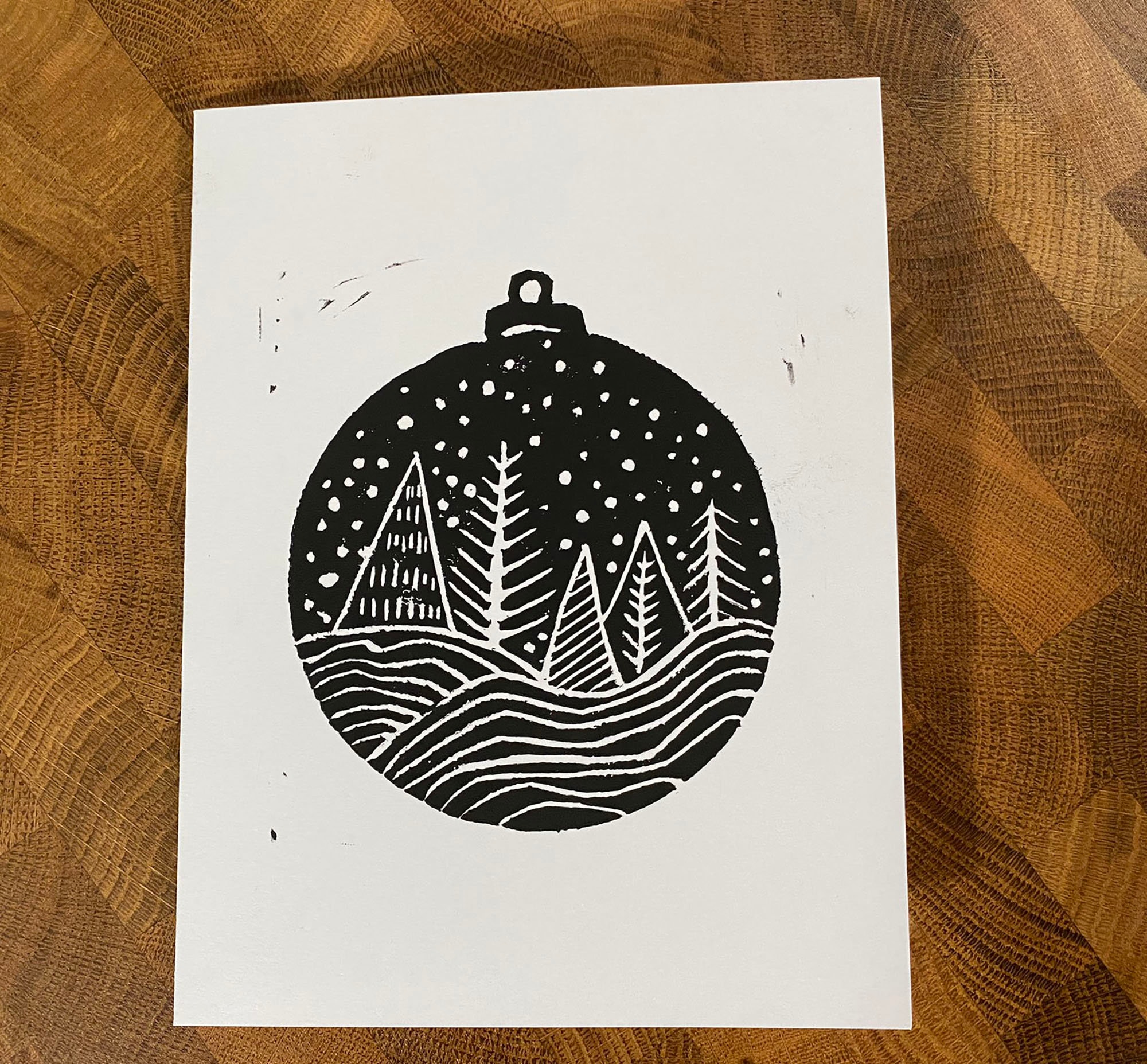 Forest Ornament Linocut Christmas Card / Holiday Card / - Etsy