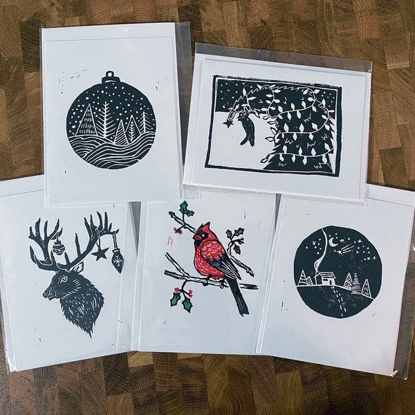 Linocut Christmas - Etsy