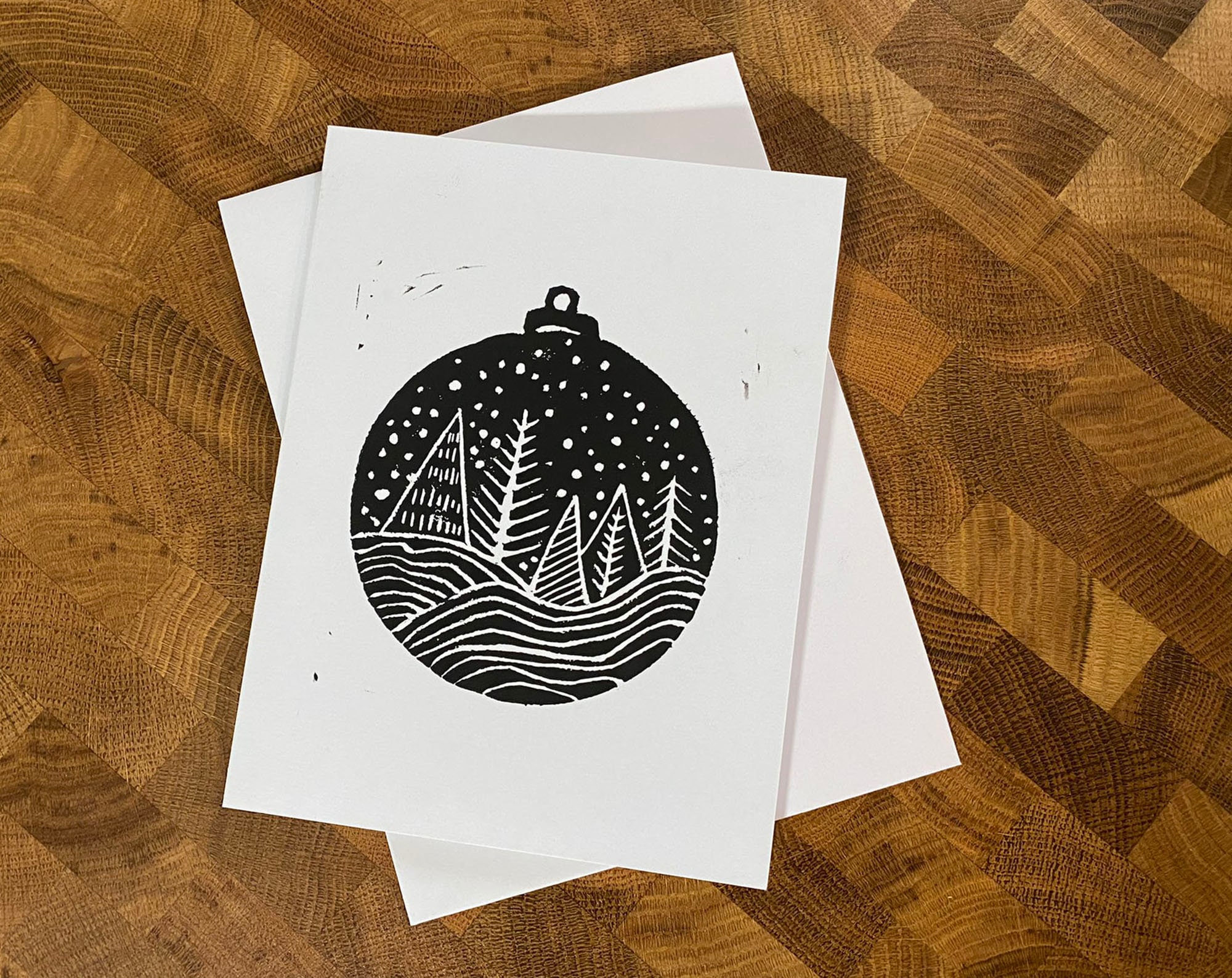 Forest Ornament Linocut Christmas Card / Holiday Card / - Etsy