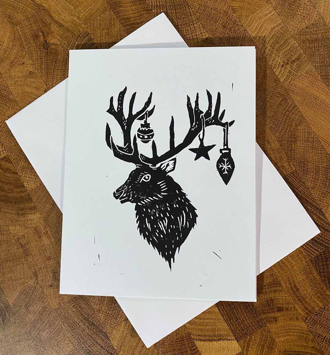 Oh Deer Linocut Christmas Card / Holiday Card / Handmade Holiday Card ...
