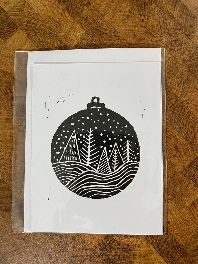 Forest Ornament Linocut Christmas Card / Holiday Card / Handmade ...