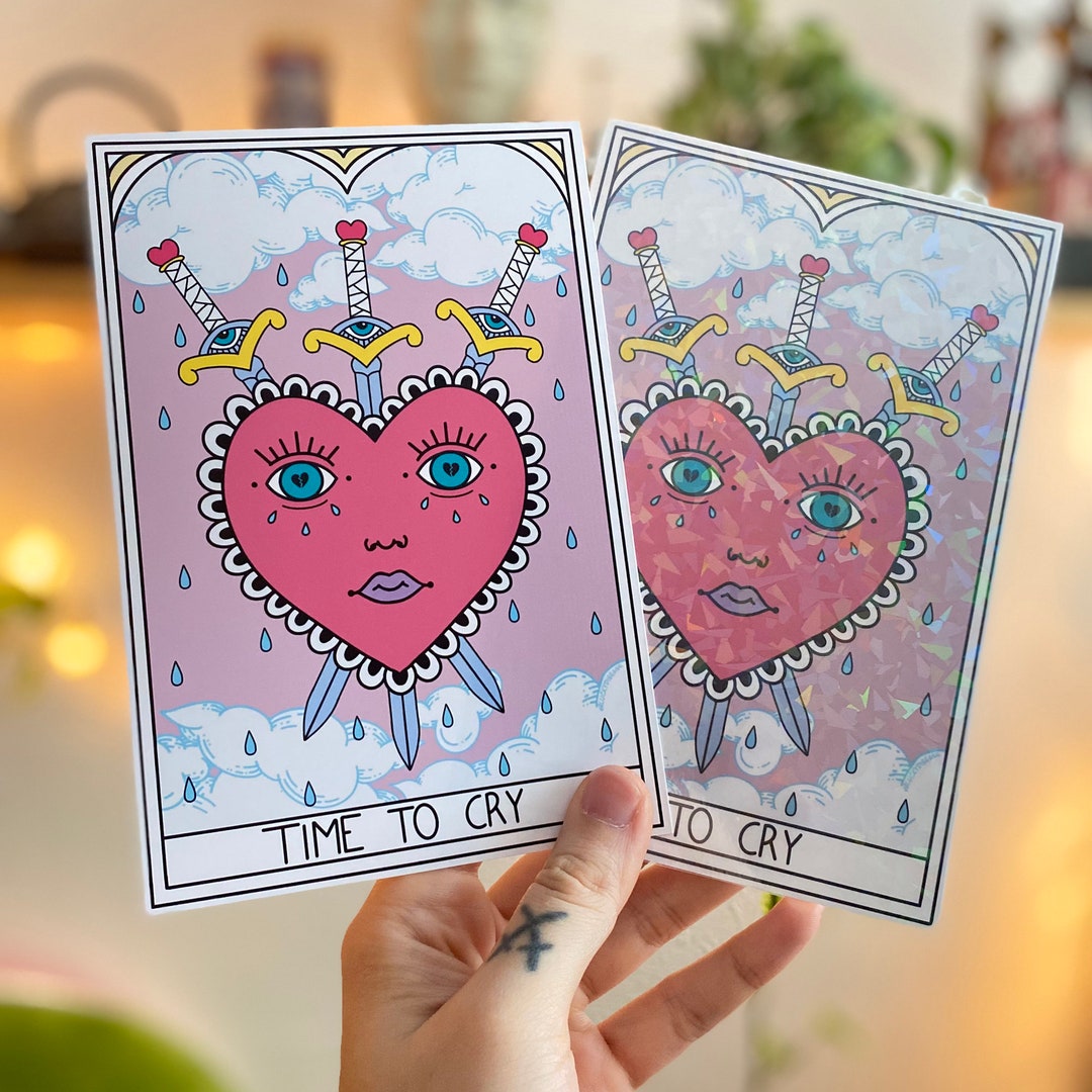 5x7 Time to Cry Tarot Card Art Print Witchy Astrology Sad Girl Three of ...
