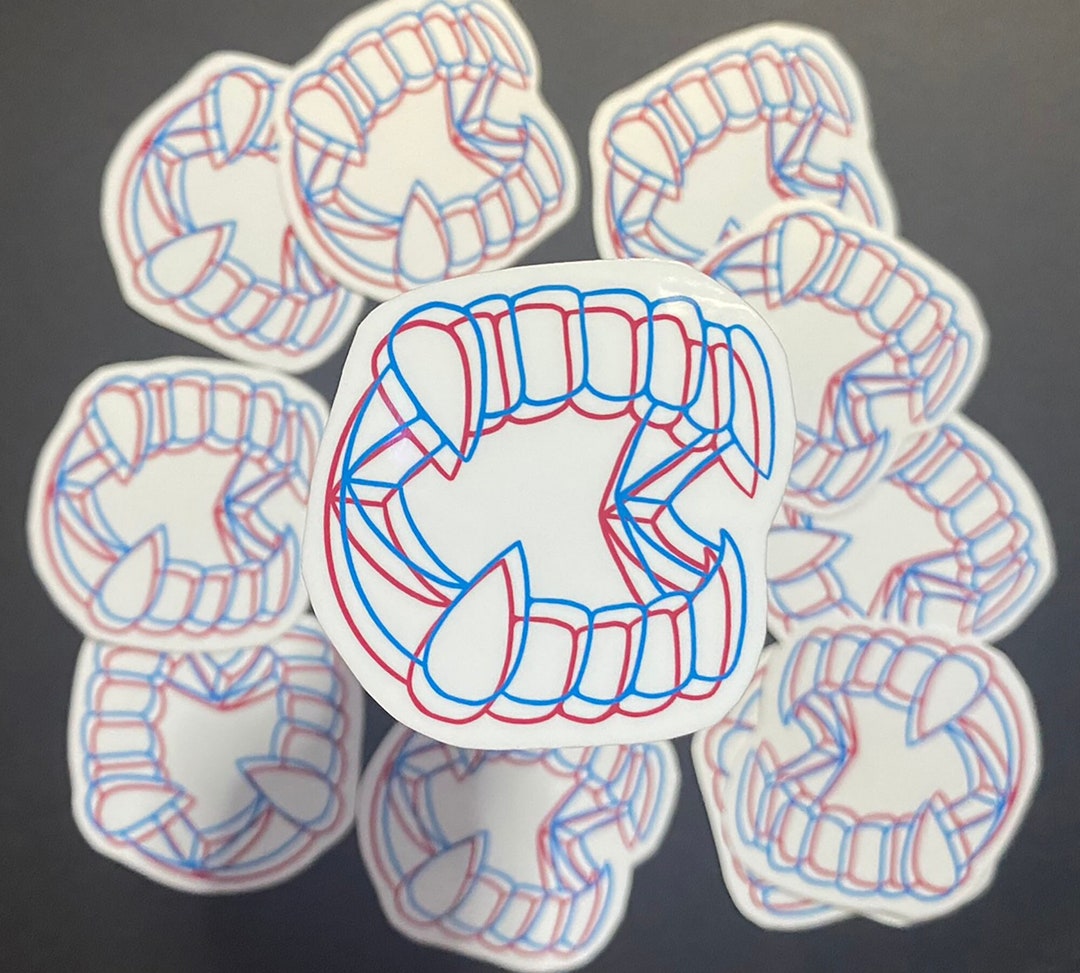Just Fangtastic 3D Vampire Teeth Sticker Red and Blue Anaglyph ...