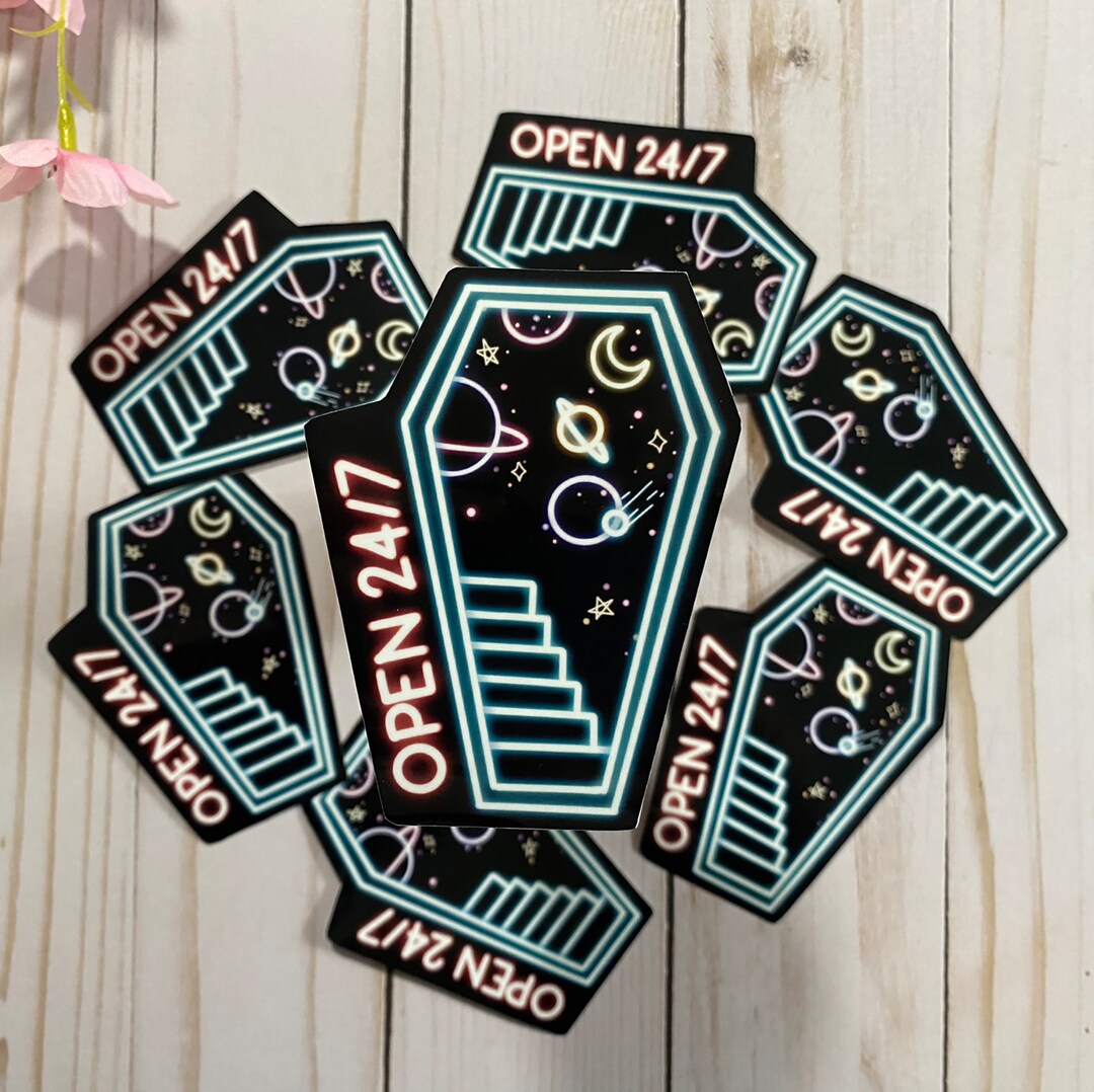 Afterlife Cafe Sticker Coffin Tattoo Celestial Space Witchy Emo ...