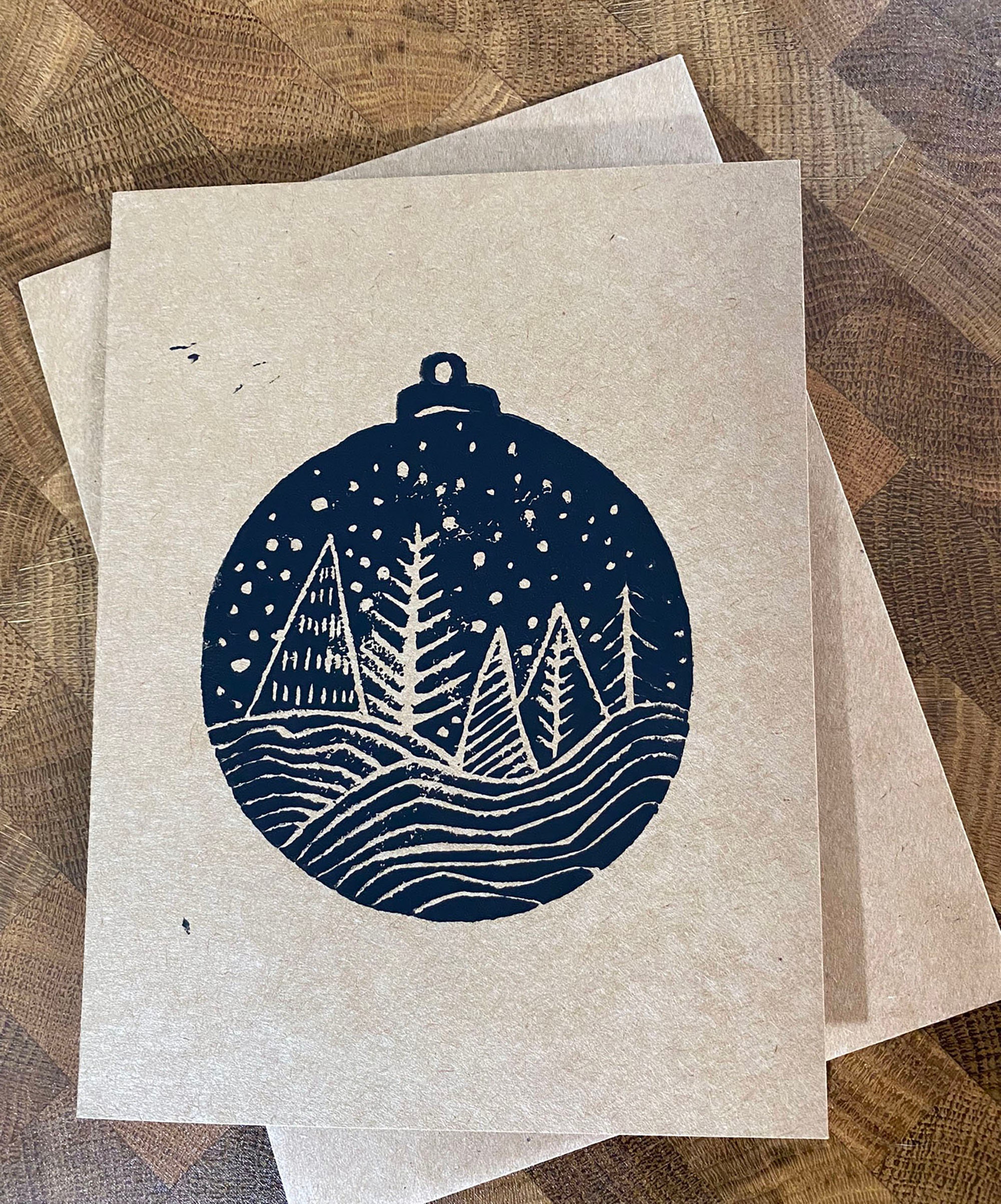 Forest Ornament Linocut Christmas Card / Holiday Card / - Etsy