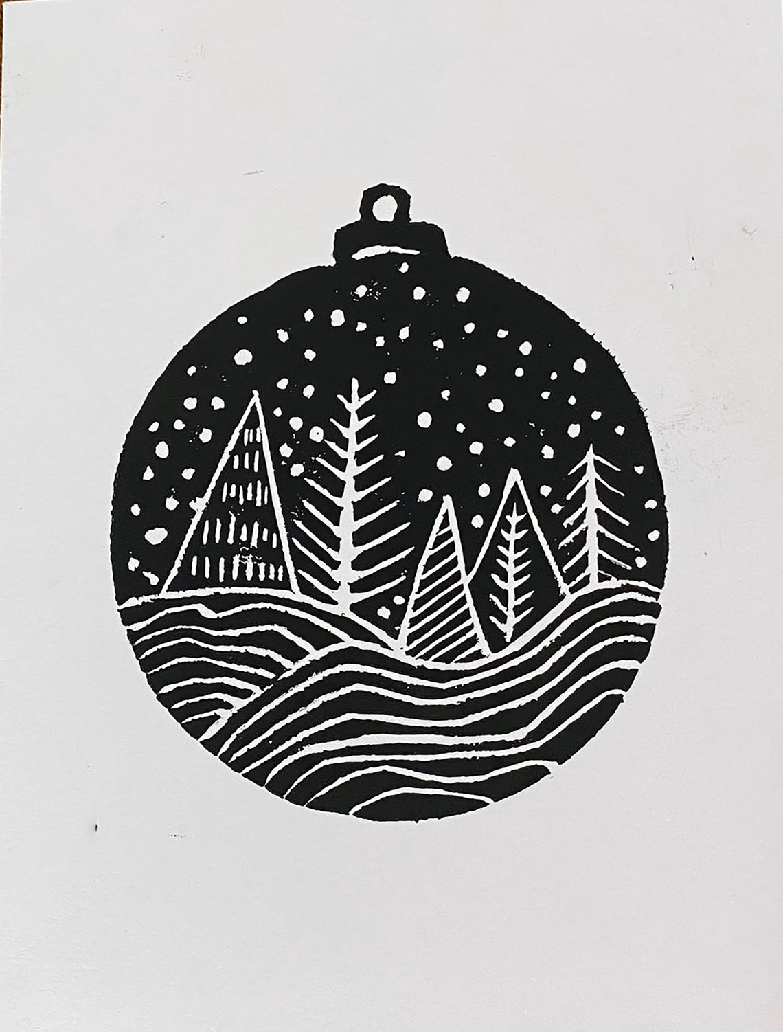 Forest Ornament Linocut Christmas Card / Holiday Card / - Etsy