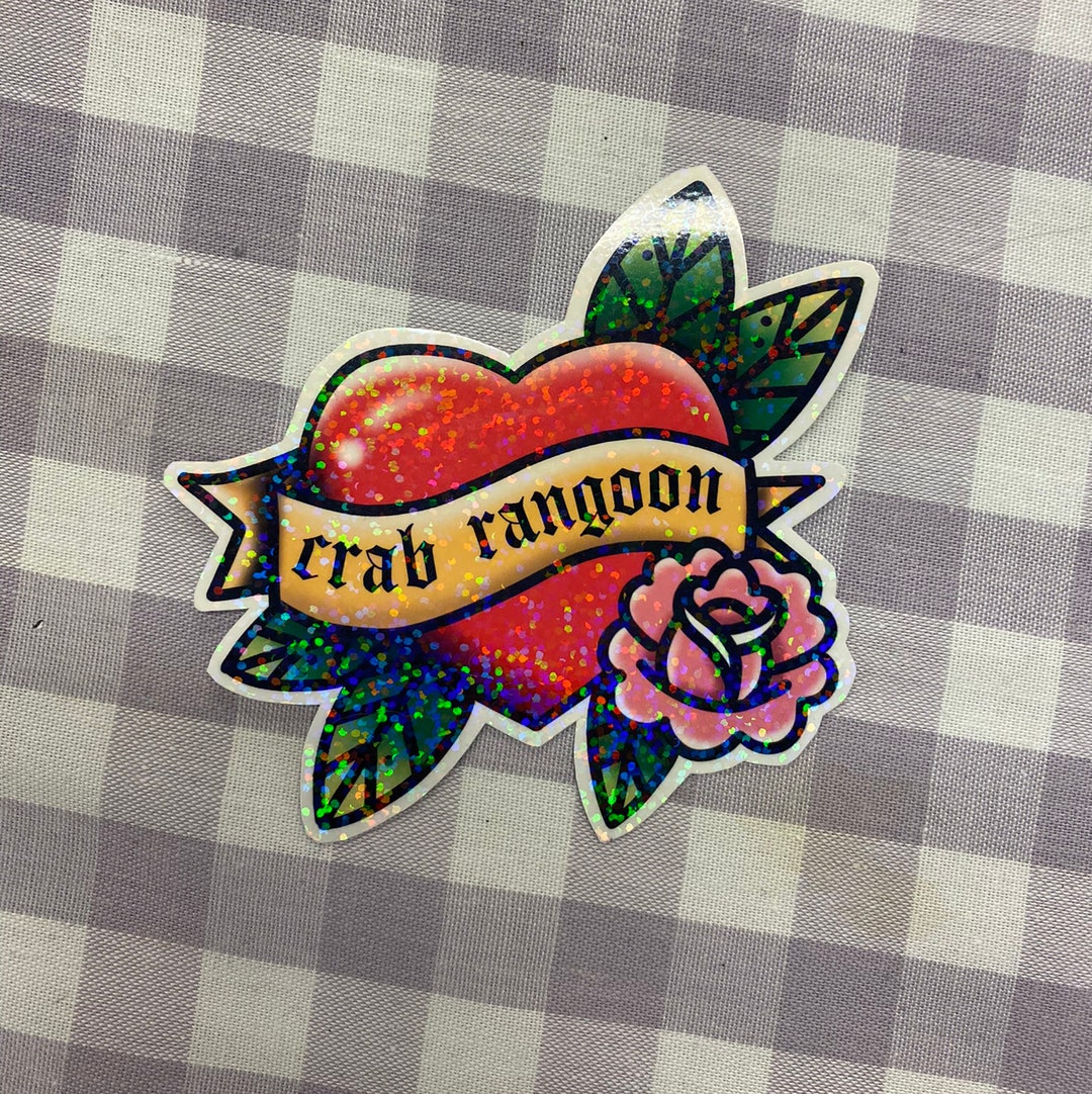 Crab Rangoon Tattoo Heart Glitter Sticker - Etsy