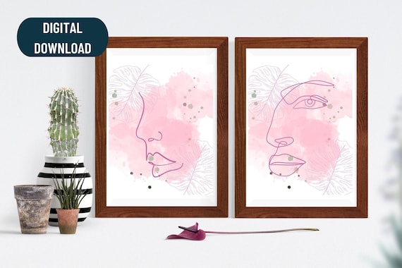 Thinking Face Line Drawing Printable Wall Art Set of 2 - Etsy