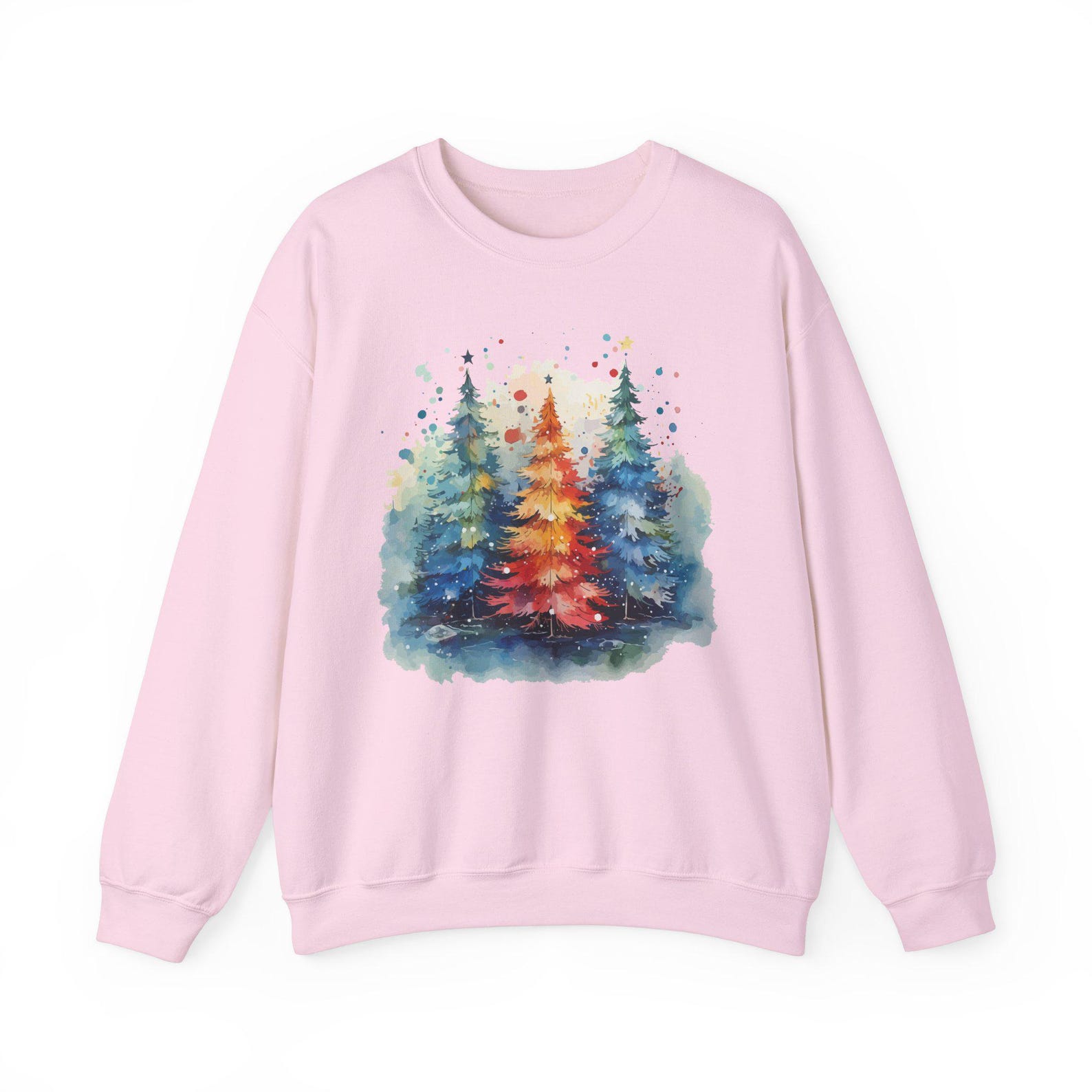 Christmas Crewneck Sweatshirt Colorful Winter Christmas Trees Cozy ...